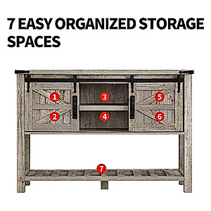 OKD Farmhouse Console Entryway Table with Sliding Barn Doors, Rustic Entry Sofa Tables Buffet Sideboard for Hallway, Foyer, Couch, Entrance, Living Room, Dining, Kitchen, 46 Inch, Light Rustic Oak