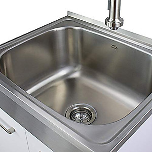 Transolid TCAB-2420-WS 24-in Laundry Cabinet Sink, Stainless Steel High Arc Faucet, and Basket, White