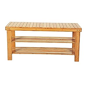 SAZZLE Shoe Rack Bench Shoe Organizer 3-Tier Bamboo Shoe Storage Shelf Entryway Bench Stool Wooden Shoe Rack for Bathroom Living Room Corridor Hallway Wood Color