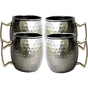 PARIJAT HANDICRAFT Stainless steel copper serving kadhai pan with steel mug and embossed brass shot jigger