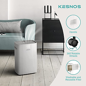 Kesnos 4500 Sq. Ft Dehumidifier for Home with Drain Hose -Ideal for Basements, Bedrooms, Bathrooms, Laundry Rooms -with Intelligent Control Panel, Front Display, 24 Hr Timer and 0.66 Gallon Water Tank