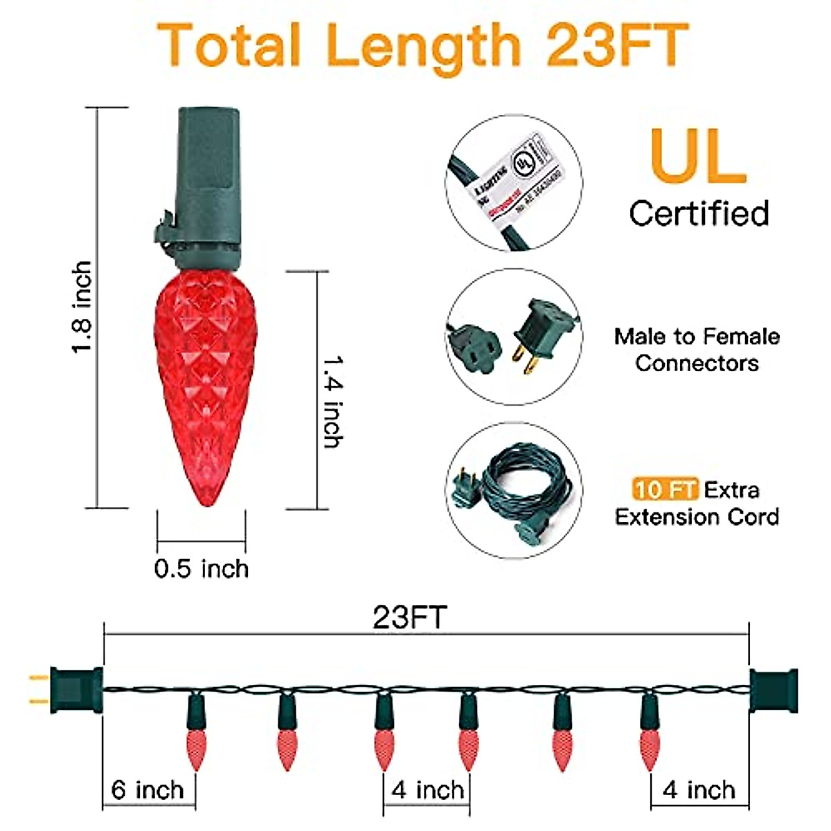Marchpower C6 Christmas Lights,2-Pack Waterproof Outdoor Indoor LED String Lights,70 LED 23FT Durable Fairy Light Plug in Connectable Strawberry Light for Garden Trees Roofs Holiday Decorate,Red