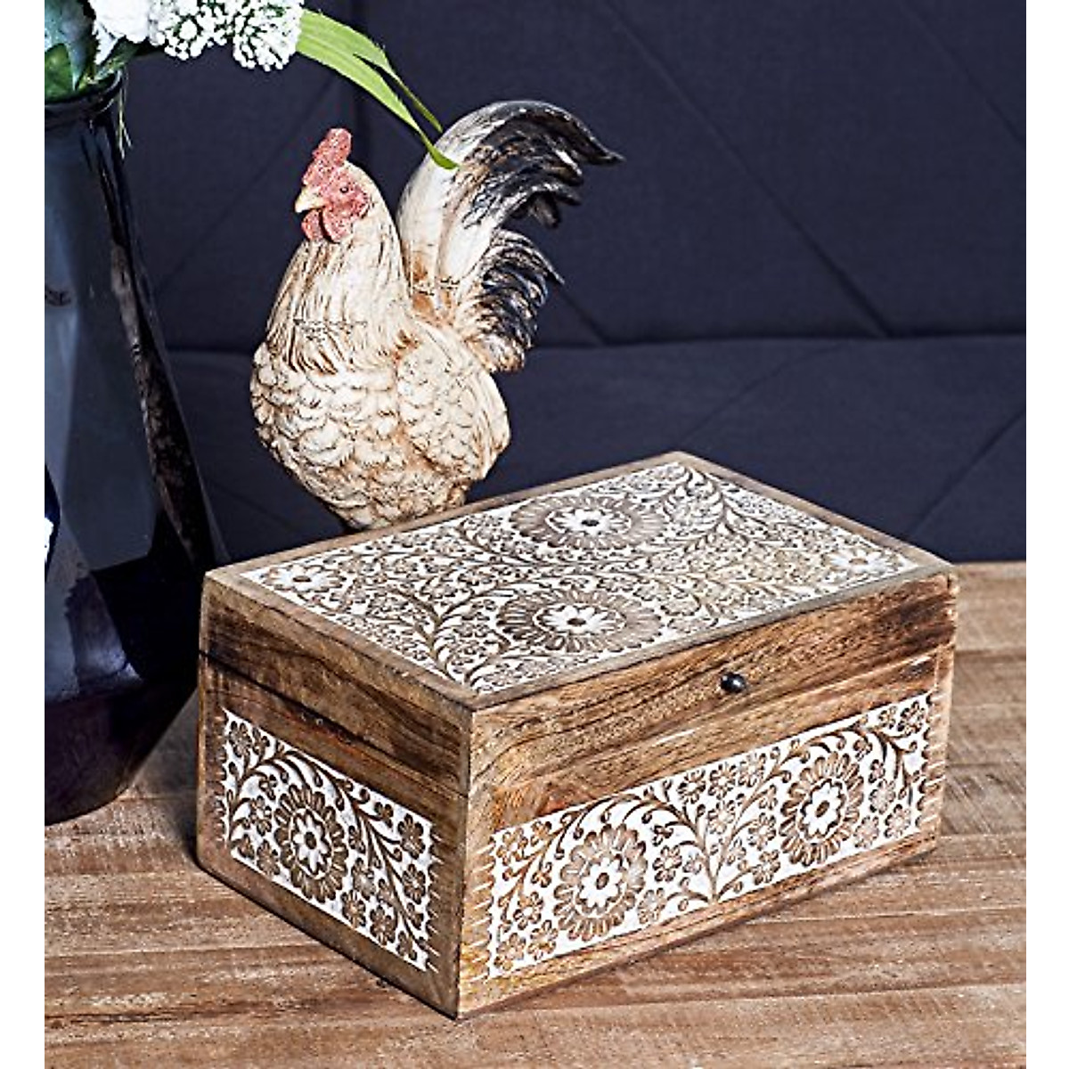 Deco 79 Mango Wood Floral Box with Hinged Lid, Set of 3 8", 10", 12"W, Brown