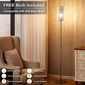 Crystal Floor Lamp with Bulb for Girls Bedroom Silver, Living Room, Modern Tall Glam Minimalism Pole Corner Standing Light for office, Dorm Hotel