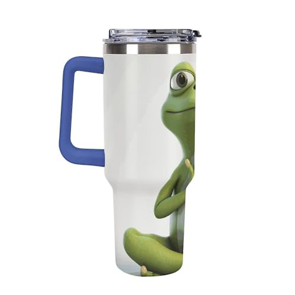 40 Oz Vacuum Tumbler with Deep Blue Handle Leakproof Insulated Tumbler The Funny Frog Doing Yoga Stainless Steel Travel Mug with Lid And Straw Coffee Cup Cute Water Bottles Cup Holder Friendly