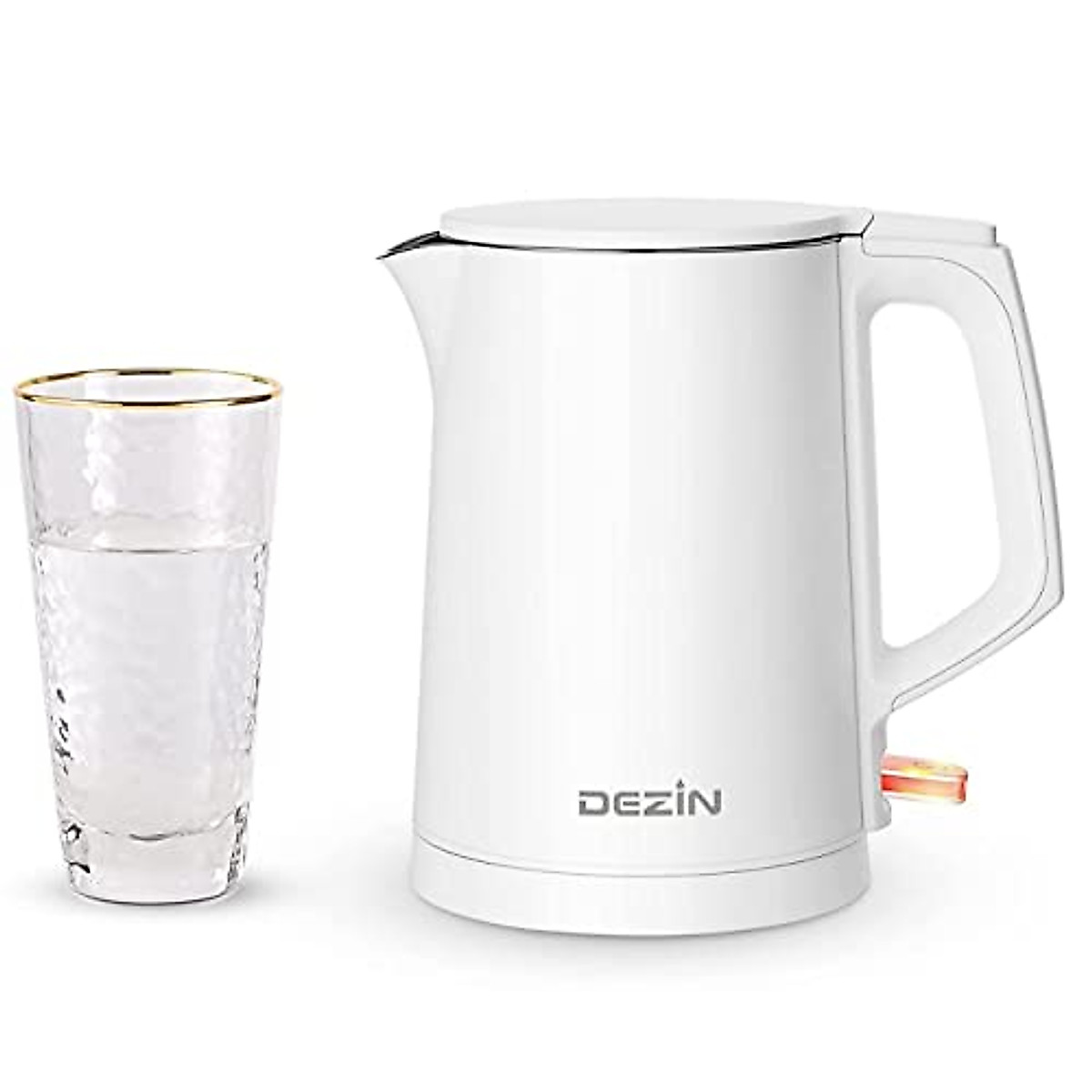 Dezin Electric Kettle, 0.8L Portable Travel Kettle with Double Wall Construction, Stainless Steel Electric Tea Kettle for Business Trip, Small Electric Kettle with Auto Shut-Off, White (Without Cup)