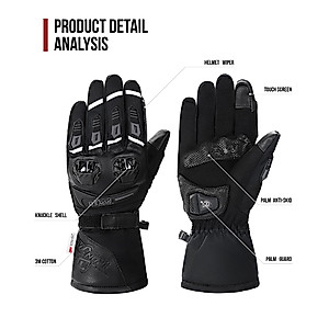 Winter Motorcycle Gloves Waterproof Windproof Warmth-Preserving Protective Gloves for Men and Women’s Cold Weather Riding (Black-regular, L)