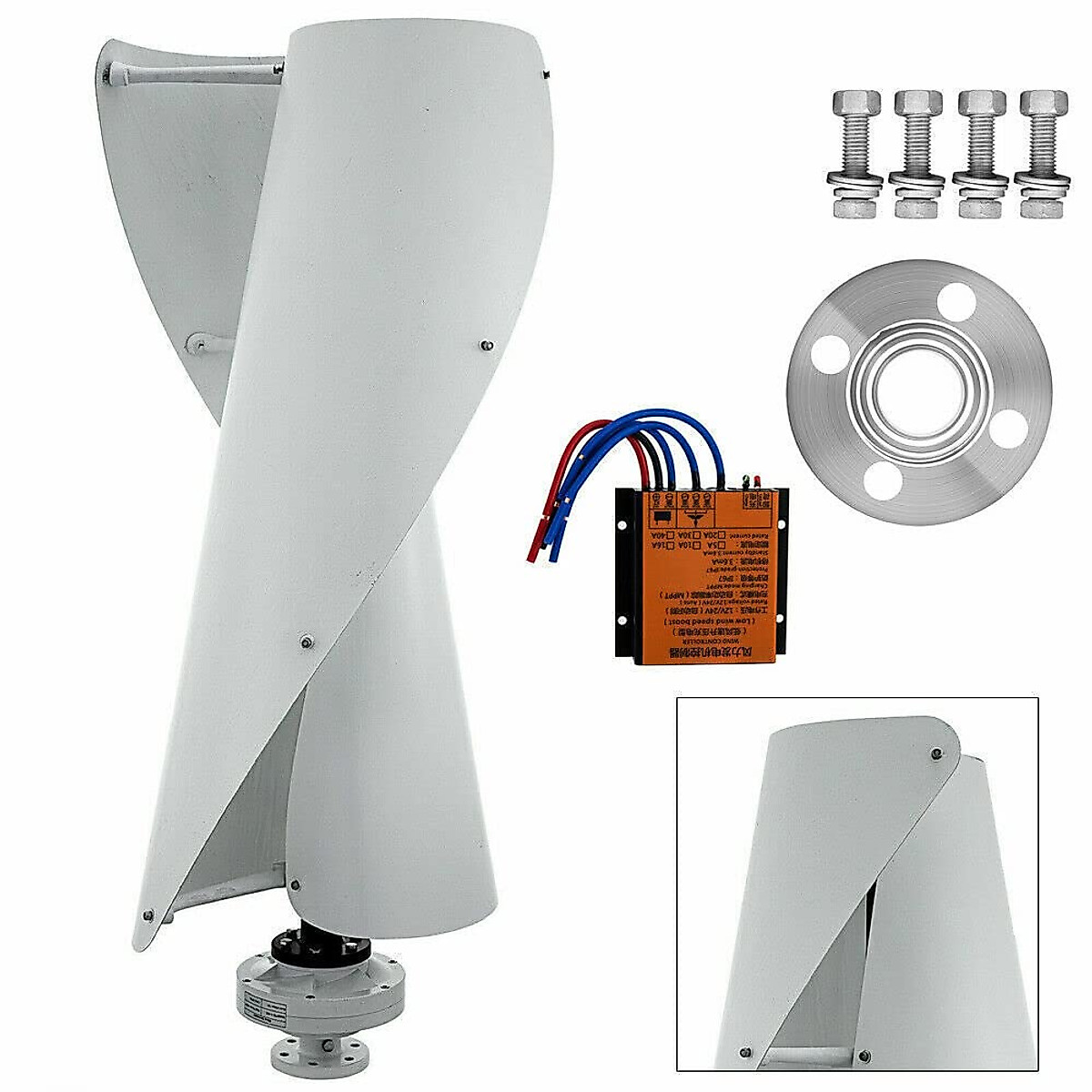 KONKENIE 12V 400W Helix Maglev Axis Wind Turbine Generator Vertical Generator Kit 3-Phase AC Permanent Magnet Generator with PWM Controller& 2 Blades for Boats Gazebos Cabins Mobile Homes White
