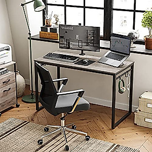 VASAGLE ALINRU Computer Desk, Office Desk with 8 Hooks, for Study, Home Office, Easy Assembly, Industrial Design, 47.2 x 23.6 x 29.5 Inches, Greige and Black ULWD058B02