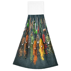 Aslsiy Retro Cooking Herbs Spices Hanging Kitchen Towels Fork Spoon Soup Ladle Bathroom Hand Tie Towel Fast Drying Dish Tea Towels for Bath Tabletop Gym Home Decor Set of 2