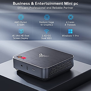 KAMRUI Thin Client Mini PC AMD 4-Core Ryzen 7 3750H Radeon RX Vega 10 Graphics 16GB DDR4 RAM 1TB NVMe SSD WiFi AC BT 4K HDMI DisplayPort USB-C RJ-45 Windows 11 Pro