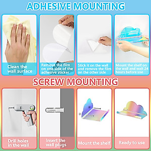Lesnala 2Pcs Cloud Mini Shelf Iridescent Floating Shelves Floating Shelves for Wall Acrylic Wall Mounted Iridescent Acrylic Shelves with Stickers and Screws for Bathroom Bedroom Living Room Office