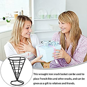 Yardwe French Fries Stand Cone Black Metal Diner Stand Holds French Fries for Home Parties/Backyard Picnics/Outdoor Events/Appetizers