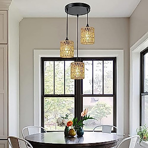 3 Pack Rattan Lamp Shade Small Boho Shades Replacement - Pendant Sconce Shade Ceiling Fan Light Covers Cylinder Woven Lampshade for Floor Lamps Pendant Light Chandelier Wall Sconces Light Fixture