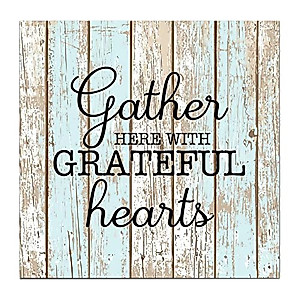 Gather Here With Grateful Hearts Brass Plaque On Wood Double Sided Wooden Signs Good Vibes Wood Sign No Fading Fashion Sports For Baby Shower 25cmx25cm