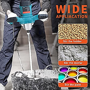 Handheld Cement Mixer 2100W Portable Electric Concrete Plaster Grout Paint Mortar Mixer Machine Adjustable 6 Speed 110V with Gloves