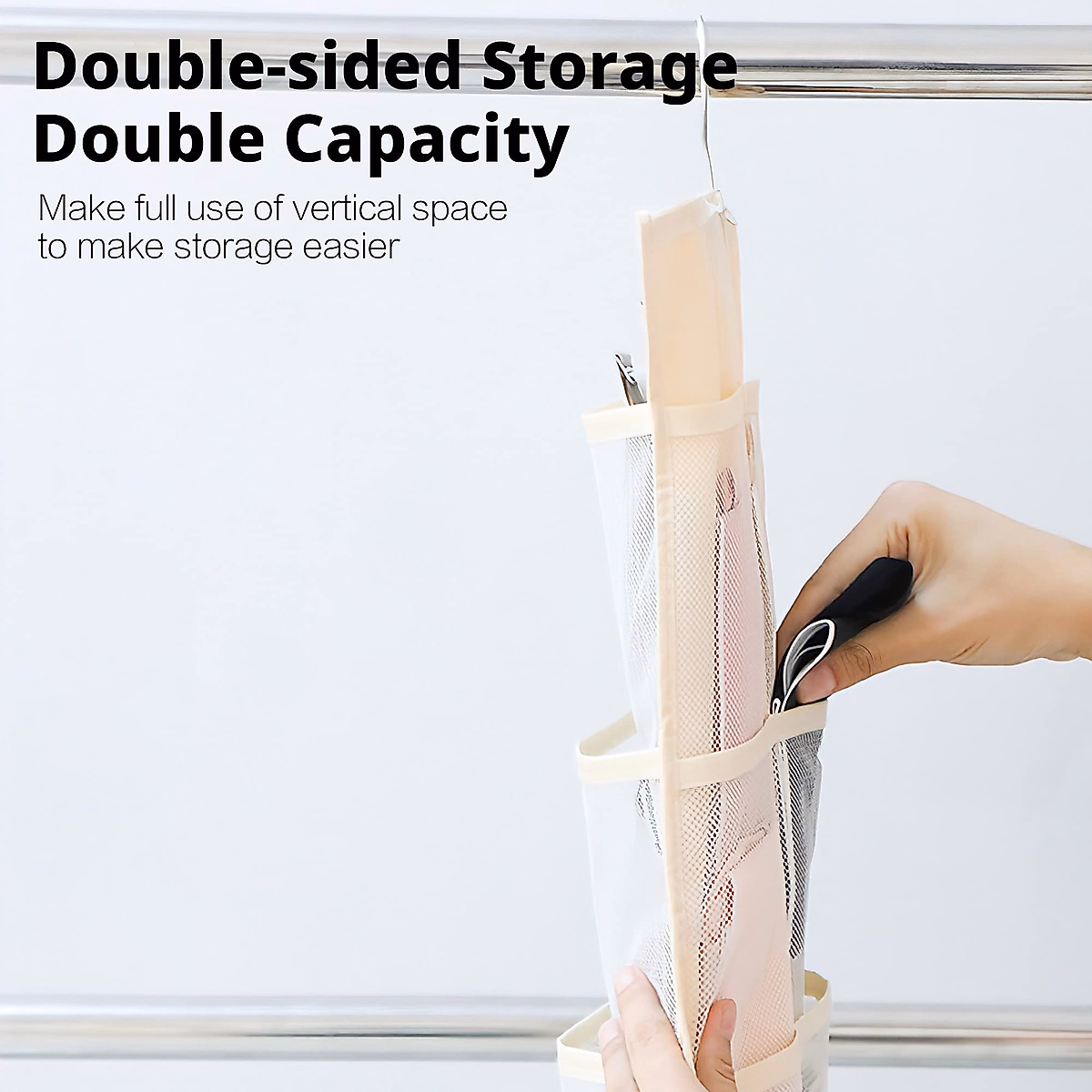 Teatalk Hanging Closet Organizer, Durable Storage with 36 Mesh Pockets and Rotating Metal Hanger, Double-Sided Shelf Wardrobe Bag, Pink (HCO02S36F)