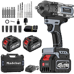 Cordless Impact Wrench,3-speeds Cordless Impact Gun with 2 * 4.0Mah, 1000N.m (740Ft-lbs) Electric Impact Wrench with 5 Sleeves, High Torque 1/2 Impact Wrench, Power Impact Wrenches for Home Car Tyre
