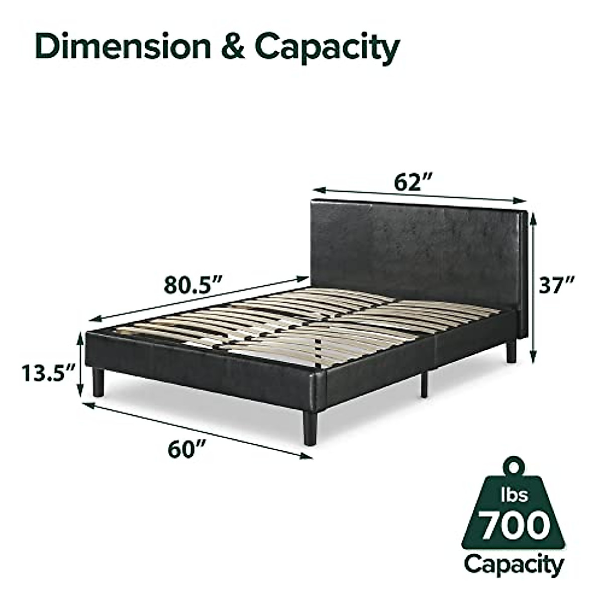 ZINUS Jade Faux Leather Upholstered Platform Bed Frame / Mattress Foundation with Wood Slat Support / No Box Spring Needed / Easy Assembly, Queen