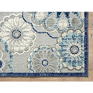 Abani Contemporary Design 4' x 6' Blue & Grey Floral Area Rug Rugs - Unique Non-Shed Modern Flower Print Indoor/Outdoor Rug
