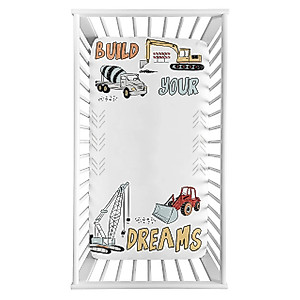 Sweet Jojo Designs Construction Truck Boy Fitted Crib Sheet Baby or Toddler Bed Nursery Photo Op - Grey Yellow Orange Red and Blue Transportation Chevron Arrow