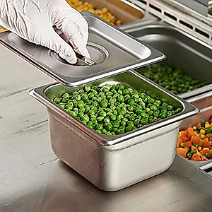 OWLEEN 6 Pack Anti-Jam Slotted Hotel Pans with Lids, 1/6 Size 4 Inch Deep, Commercial 18/8 Stainless Steel Table Food Pan