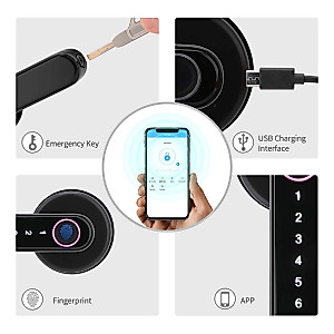 Laxre Fingerprint Smart Lock,Touchscreen Room Door Lock, Phone App Digital Lever Lock, Bluetooth Door knob,Keyless Entry Front Door Lock with keypad, USB Charging for Home&Hotel&Office&Interior Door…