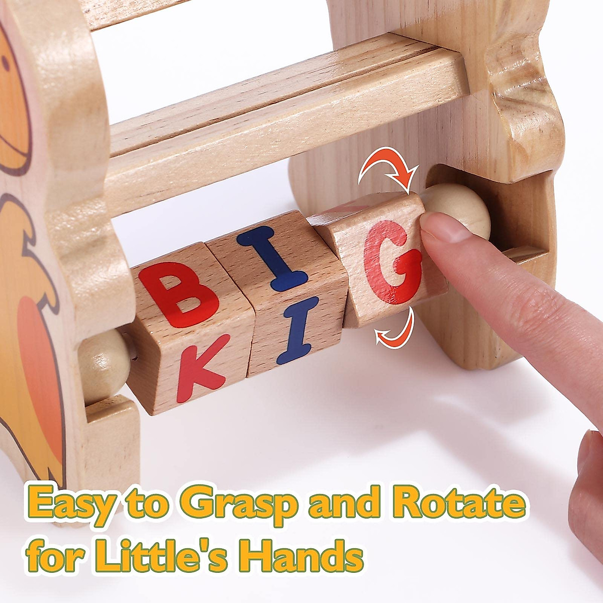 Atoylink Wooden Reading Blocks Spelling Games with Sight Word Flash Cards Turning Rotating Letters Dinosaur Toy Preschool Spinning Alphabet Matching Letter Montessori Learning Toys for Kids Boys Girls