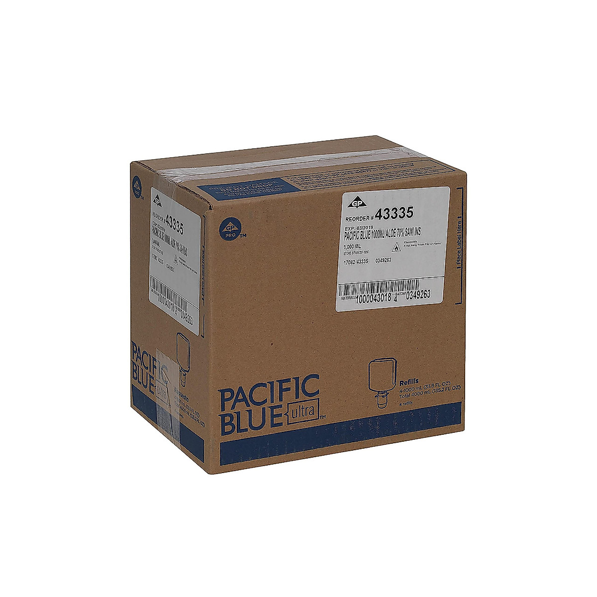 Georgia-Pacific Professional 43335 Pacific Blue Ultra Soap/Sanitizer Dispenser Refill, Unscented, 1000mL, 4/CT