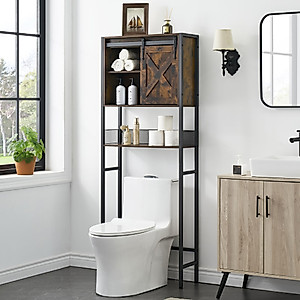 IDEALHOUSE Over The Toilet Storage Cabinet, Farmhouse Above Toilet Storage Cabinet with Sliding Door and Adjustable Shelf, Bathroom Storage Cabinet, Rustic Brown