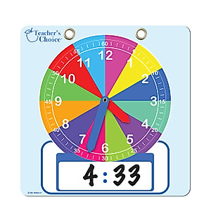 Teacher's Choice Writable Dry Erase Learning Clock | Large 12" Demonstration Teaching Time Practice Clock with Dry Erase Writing Surface | Marker Included | (Rainbow)