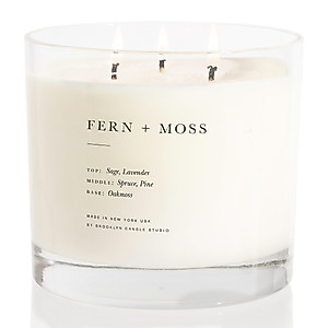 Brooklyn Candle Studio Fern & Moss XL 3 Wick Candle - Luxury Scented Candle, Vegan Soy Wax, Hand Poured in The USA, 100 Hour Slow Burn Time - 27oz