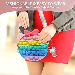 Cat Pop it Purse for Girls with a Beautiful Keychain | Cross Body Fidget Purse | 2 in 1 Rainbow Pop it Purse Toy for Anxiety & Stress Relief | Soft, Safe & Durable Poppet Purse, Pop Purse