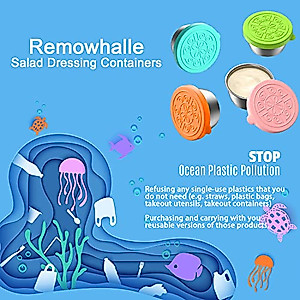 Sauce Container with Lid, Salad Dressing Container To Go, 4x1.7oz Mini Reusable Sauce Containers for Bento Lunch Box, Stainless Steel Condiment Cups with Easy Open Lid, Small Dipping Sauce Cups Set