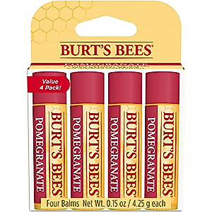 Burt's Bees Lip Balm, Moisturizing Lip Care, for All Day Hydration, 100% Natural, Pomegranate with Beeswax & Fruit Extracts (4 Pack)