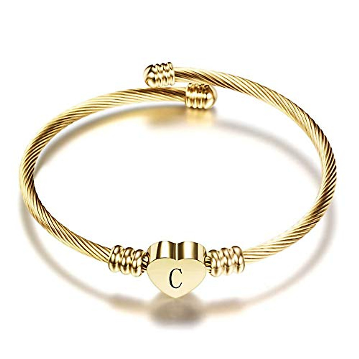 SBI Jewelry Initial C Bangle Bracelet for Women Gold Love Letter Cuff Gift Alphabet Family Christmas Stainless Steel Friendship Mom Granddaughter