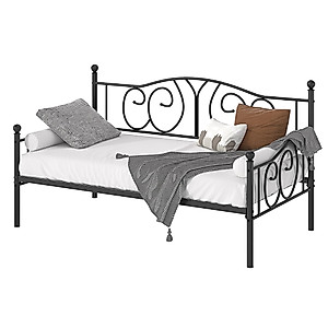 VECELO Metal Daybed Frame Multifunctional Platform Bed Sofa Mattress Foundation with Classic Headboard, Twin, Black
