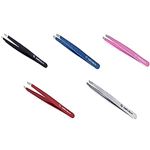 Stainless Steel Slant Precision Tweezers – Professional Tweezers for Eyebrows & Hair Removal – Variety Pack (Pack of 5)