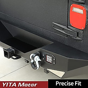 YITAMOTOR Front & Rear Bumper Combo Compatible with 1997-2006 Jeep Wrangler TJ with 2" Hitch Receiver & D-Rings & Square Lights, Upgraded Textured Black Bumper w/Winch Plate