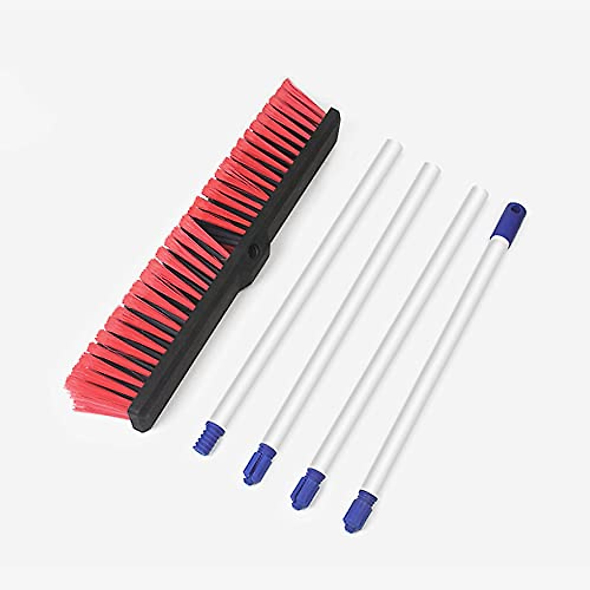 Push Broom, 18'' Heavy Duty Outdoor Broom with Adjustable Long Handle, Garage Broom for Cleaning Bathroom Kitchen Living Room Deck Patio Garage Driveway