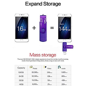 OTG USB Flash Drive WANSENDA 3.0 USB Memory Stick 256GB 128GB 64GB 32GB 16GB Pen Drive High Speed for Android/PC/Mac (16G, Purple)