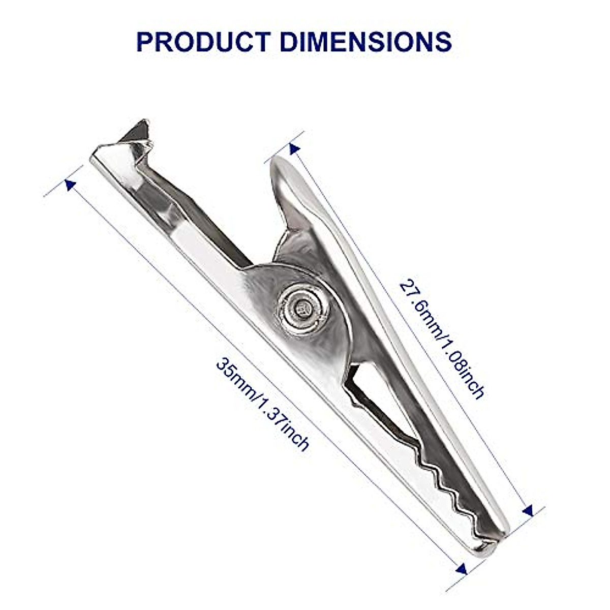 100PCS 1.37IN / 35mm Metal Alligator Clips, Crocodile Clamps Silver Tone Nickel Plated Spring Clamps Test Line Crocodile Clips for Laboratory Electric Testing Work and Cable Lead Clip