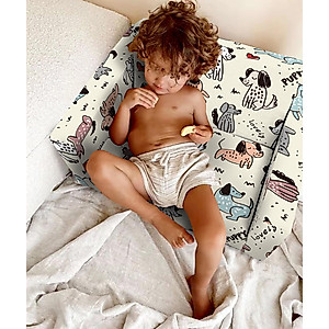 fond + found Kids Couch Sofa Bed, 2-in-1 Convertible Sofa to Lounger, Comfy Flip-Out Couch Chair Bed for Toddler Boys Girls (Beige-Dog)