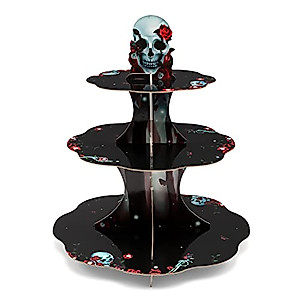 Gothic Rose Skull Cupcake Stand for Halloween Party Decoration Floral Skeleton Cake Serving Tray Gothic Birthday Wedding Proposal Anniversary Table Decorations