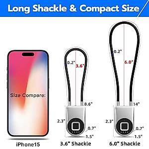 eLinkSmart Fingerprint Cable Lock, 6" Long Shackle Small Keyless Biometric Waterproof Bluetooth Smart Padlock for Gate Outdoor Fence Fridge Cabinet Locker Gun Pool Yard Pantry Helmet Travel - Silver