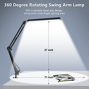 ODOM Desk Lamp, Swing Arm Desk Lamps with Clamp, 10 Brightness for Desk Light, Eye-Caring Desk Lamps for Home Office, Upgraded 12V Adapter with Memory Function