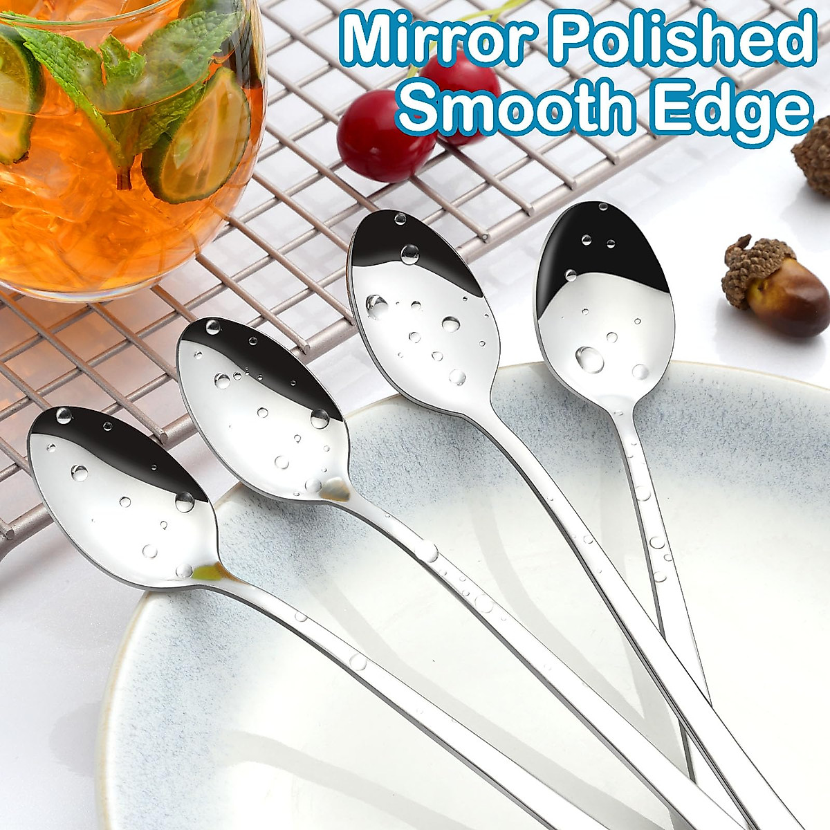 Pleafind 12-PCS Long Spoon (7.9 inch), Long Handle Iced Tea Spoons, Coffee Spoon, Ice Cream Spoon, Stainless Steel Stirring Spoon, Long Spoons for Shakes Cocktail Stirring Coffee Cold Drink