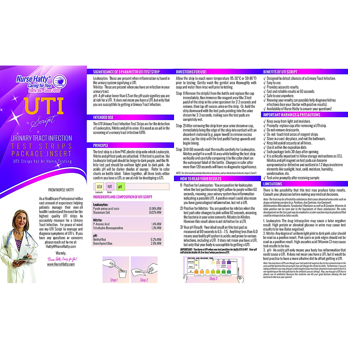 Nurse Hatty - UTI Test Strips 50ct. (2 Sealed Packs of 25ct. per Barrel) Professional Grade Urinary Tract Infection Test Strips - Urinalysis Test to Analyze Leukocytes, Nitrite & pH