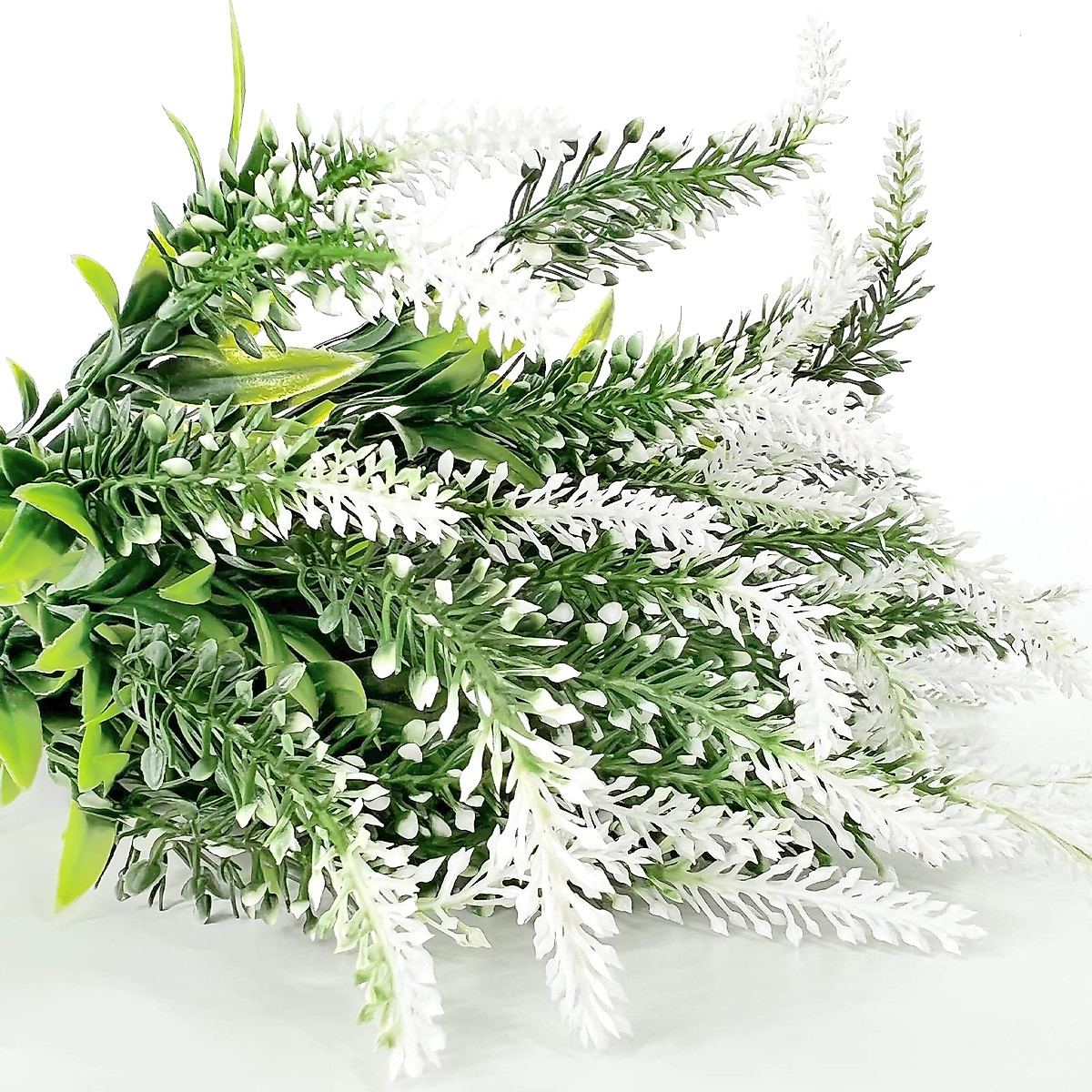 TURNMEON 10 Bundles Artificial Lavender Flowers Outdoor UV Resistant Fake Flowers Faux Plants Plastic Shrubs Outside Garden Porch Window Box Spring Summer Decor(White)