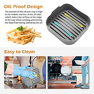 Air Fryer Silicone Pot, Silicone Air Fryer Liners 8.1 inch Square Air Fryer Basket, Replacement of Parchment Liner Paper, Easy Cleaning Food Safe Air fryers Oven Accessories with Heat-proof Gloves